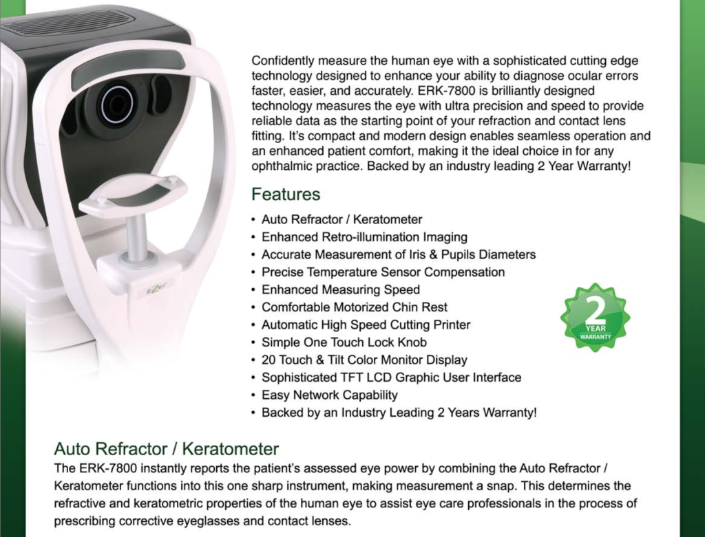 Ezer ERK-7800 Auto Refractor Keratometer - My Eye Equipment